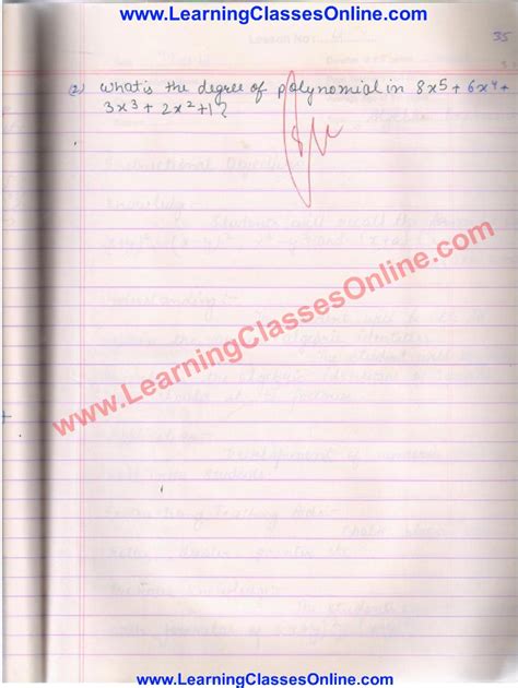 Lesson Plan On Polynomials