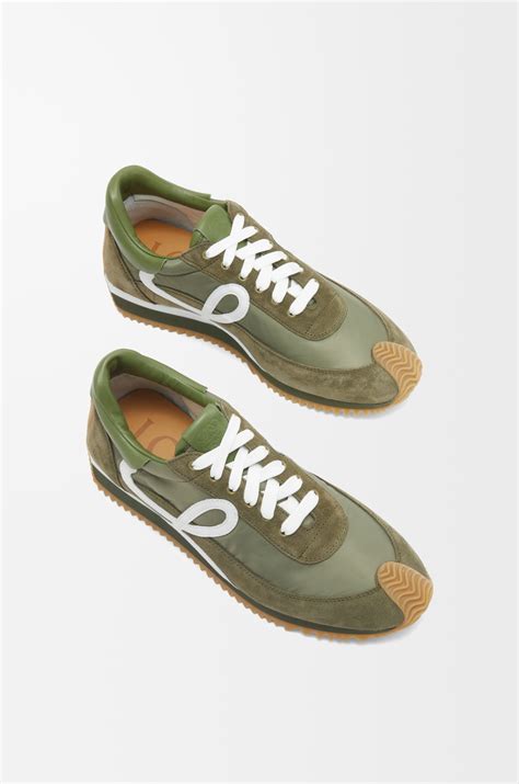 Flow Runner In Nylon And Suede Olivewhite Loewe