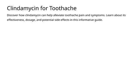 Clindamycin For Toothache Medsis