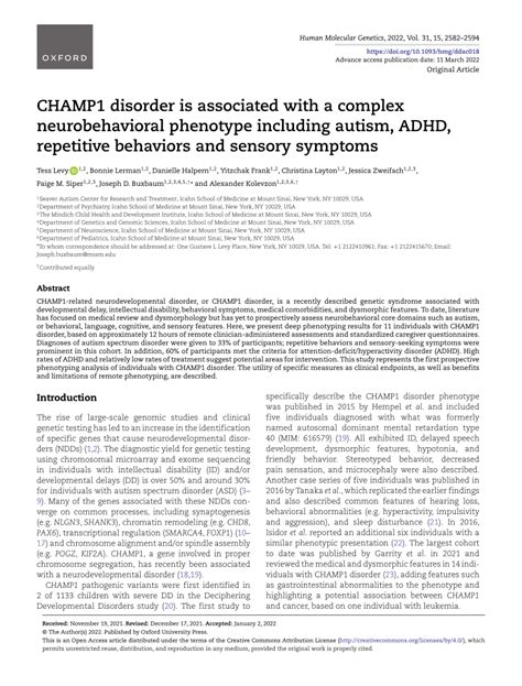 Pdf Champ1 Disorder Is Associated With A Complex Neurobehavioral