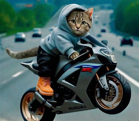 Funny Cat Riding A Motorcycle