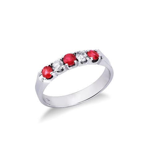 Anello Veretta A 5 Pietre In Oro Bianco 18k Con Due Diamanti E Tre