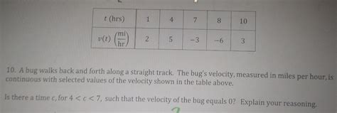 A Bug Walks Back And Forth Along A Straight Track The Bugs Velocity