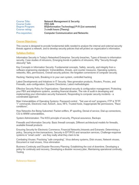 Network Managment And Security Pdf Security Computer Security