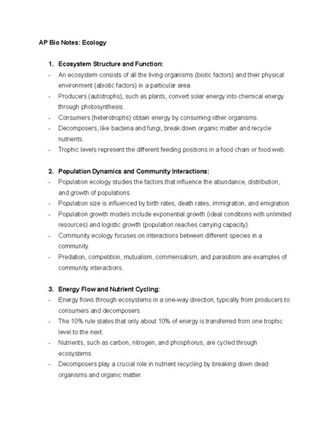 Ap Bio Notes Ecology Ap Bio Notes Ecology Ecosystem Structure And