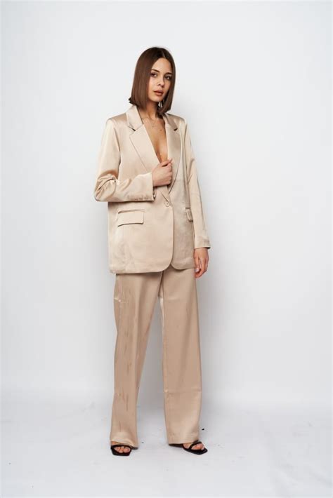 Sienna Jay Satin Blazer In Beige Ylondon