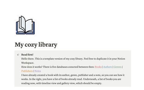 My Cozy Library Notion Template