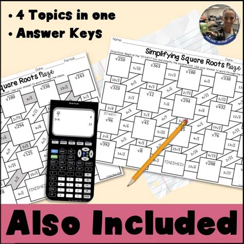 Simplify Square Roots Maze Activity Variables Rationalizing Complex