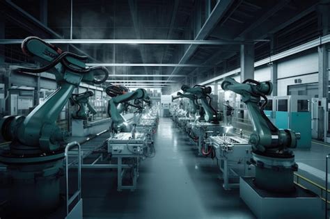 Premium Ai Image Futuristic Scene Robots In An Automated Factory Generative Ia