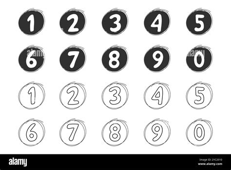 Doodle Number Set Numeric Outline Comic Figure 1 To 0 Hand Drawn