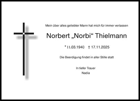 Traueranzeigen Von Norbert Thielmann Vrm Trauer De