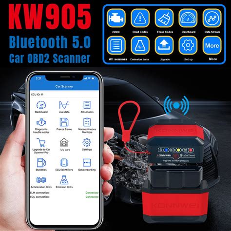 Konnwei Kw905 Car Obd2 Scanner Bluetooth 50 Engine Analyzer Android