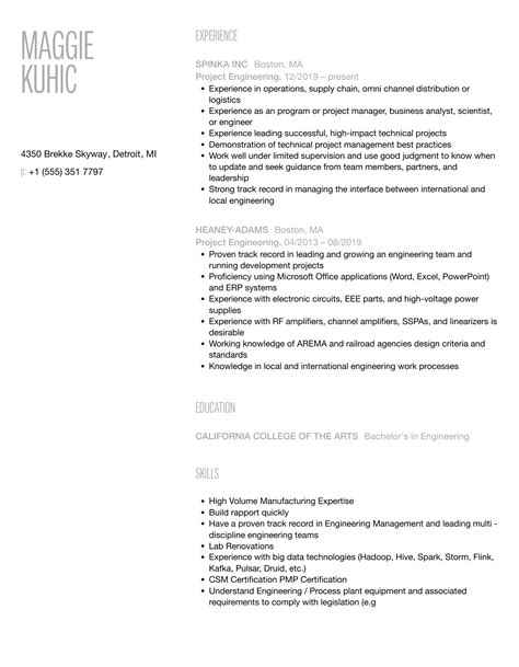 Project Engineering Resume Samples Velvet Jobs
