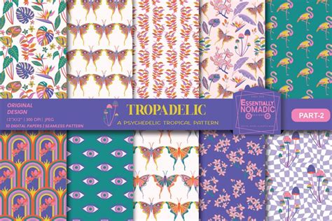 Tropical Digital Paper Psychedelic Theme Seamless Pattern