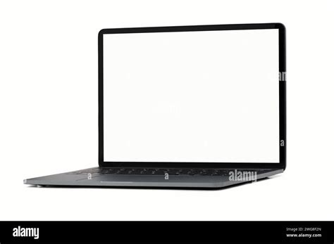 Gray Laptop With Blank Screen On A White Background On Table Stock