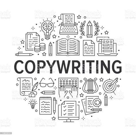 복사 벡터 원 배너 플랫 라인 아이콘을 복사합니다 글자 입력 텍스트 소셜 미디어 콘텐츠 창의적인 아이디어 타자기 일러스트레이션 얇은 표지판 스토리 텔링 워크샵 포스터 고립