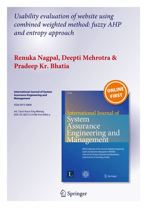 Pdf Usability Evaluation Of Website Using Combined Weighted Method Fuzzy Ahp And Entropy Approach