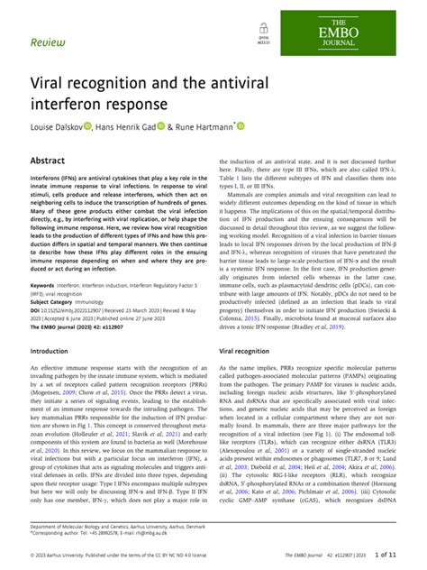 Viral Recognition And The Antiviral Interferon Res Pdf Interferon