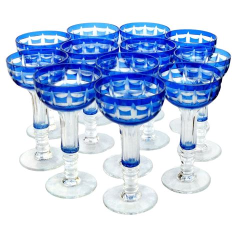 Set Of 12 Val St Lambert Cobalt Overlay Cameo Gilded Goblets For Sale At 1stdibs