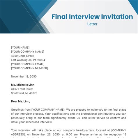 Final Interview Invitation Letter Template Edit Online And Download Example