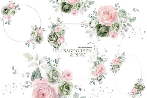 Sage Green And Pink Flowers Clipart Graphic By Sunflowerlove · Creative