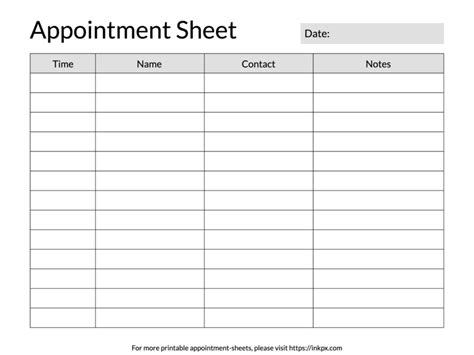 Printable Blank Daily Appointment Sheet Template · Inkpx