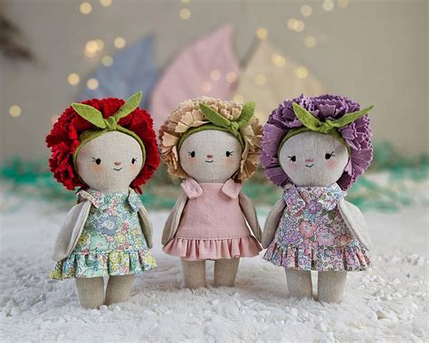 Stuffed Flower Doll Sewing Pattern Pdf Make A Mini Soft Toy Flower In Leaf Sleeping Bag With