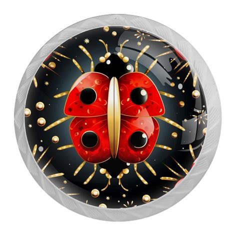 Ladybird Red Drawer Knobs 4 Piece Set Decorative Kitchen Knobs Pattern Cabinet Drawer Pulls