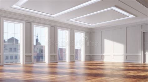 Classical Renovated Interior With Classic Big Windows And Wooden Floor Stock Illustration