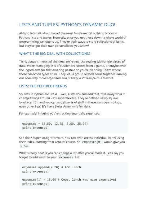 Python Lists And Tuples A Dynamic Duo Explained Studocu
