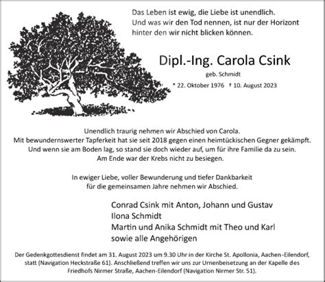 Traueranzeigen Von Carola Csink Aachen Gedenkt