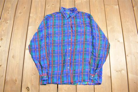 Vintage 1990s Plaid Button Up Shirt Vintage Button Up Made In Usa