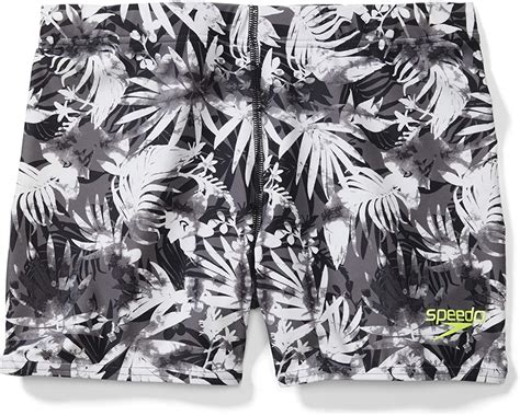 Speedo Mens Swimsuit Square Leg Printed Black White Speedo Swimwear