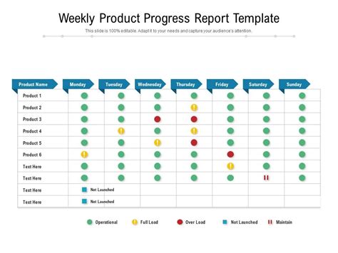 Weekly Product Progress Report Template Ppt Powerpoint Presentation Gallery Examples Pdf