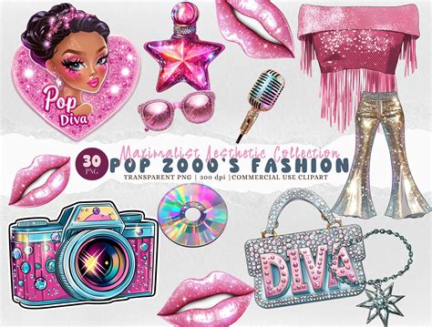 Y2k Fashion Clipart Set 2000s Glam Aesthetic Png Etsy