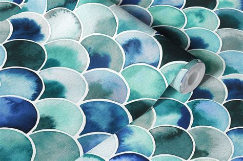 Blue Geometric Watercolor Wallpaper
