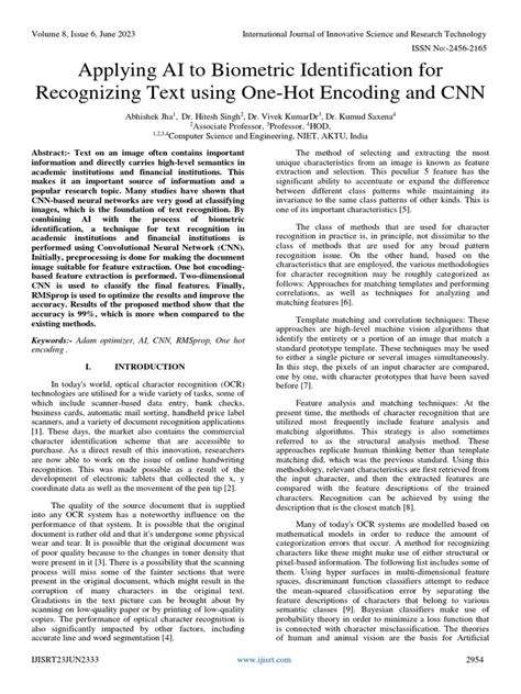 Applying Ai To Biometric Identification For Recognizing Text Using One Hot Encoding And Cnn Pdf