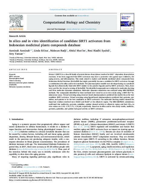 Pdf In Silico And In Vitro Identification Of Candidate Sirt1 Activators From Indonesian