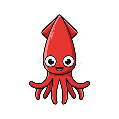 Red Cartoon Squid With Big Eyes And Smiling Face Vector Illustration Stock Vector Illustration