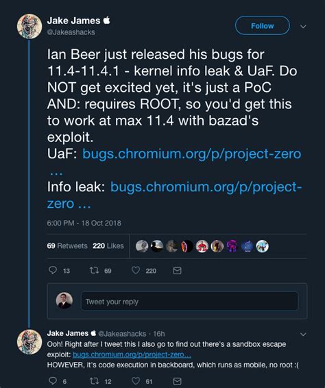 As Promised Ian Beer Publicizes Ios 114 1141 Centric Exploits