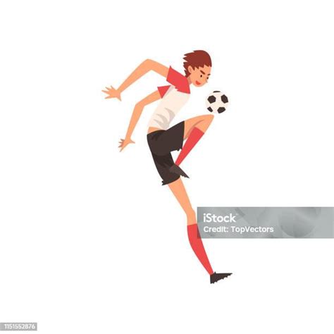 직업적인 축구 선수는 공 제복 벡터 일러스트 레이 션에 있는 축구 선수 성격을 걷어 차기 경기 스포츠에 대한 스톡 벡터 아트 및 기타 이미지 경기 스포츠 경쟁 골인