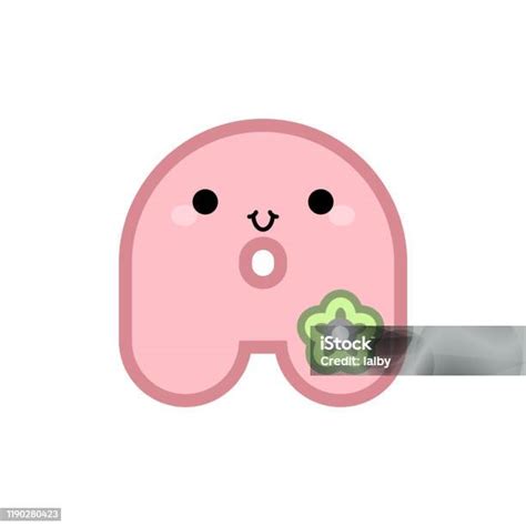 Cute Cartoon Letter A Smiling Face With Eyes And Mouth On White