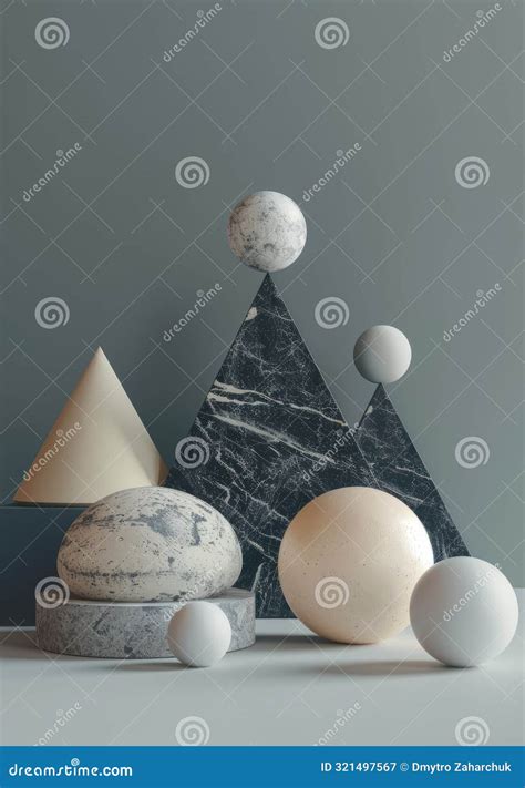 Matte Pyramids And Spheres With Subtle Texture Arranged In A