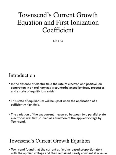 Lec 04 Townsends First Ionization Coefficient Pdf Ionization