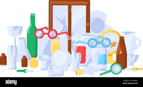 Shattered Unwanted Cracked Objects Piled Up In Big Pile Heap Of Old