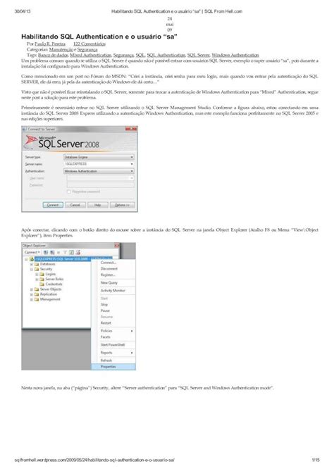 Pdf Habilitando Sql Authentication E O Usuário Sa” Sql From Hell Dokumentips