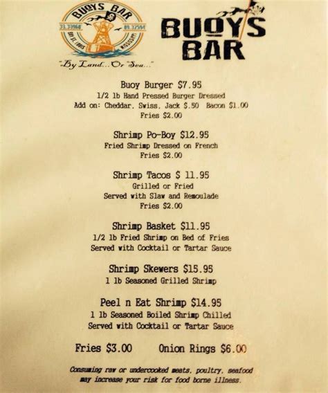 Menu At Buoys Bar Bay Saint Louis 115 S Beach Blvd