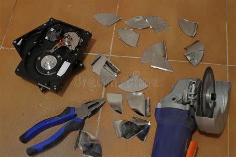 Destroying Computer Hard Drive With Tools Stock Image Image Of