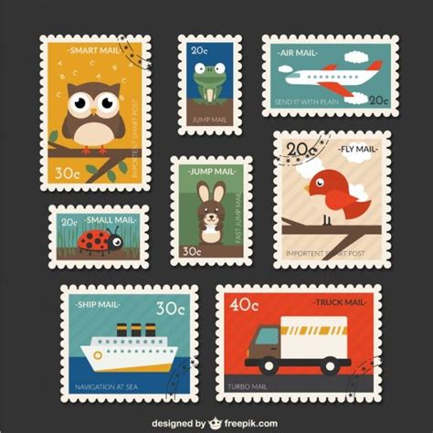 Cute Post Stamps Collection Free Vector Postage Stamp Design
