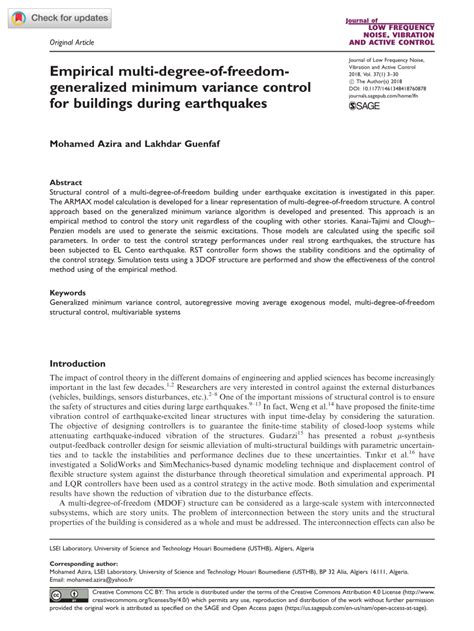 PDF Empirical Multi Degree Of Freedom Generalized Minimum Variance Control For Buildings